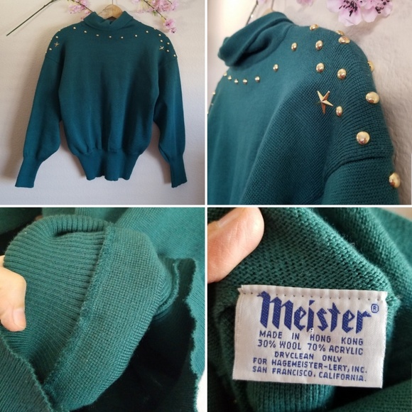 Meister | Sweaters | Vintage Meister Sweater Gold Star Cowl Neck Green ...
